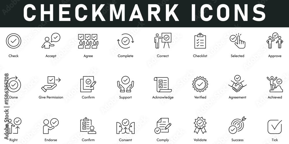Check Mark Icons vector illustration with thin line editable stroke ...