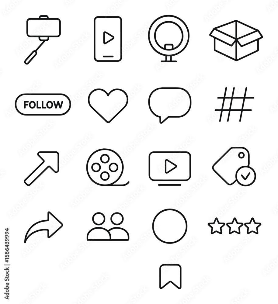 Influencer toolkit icon collection: simple linear icons for heart ...