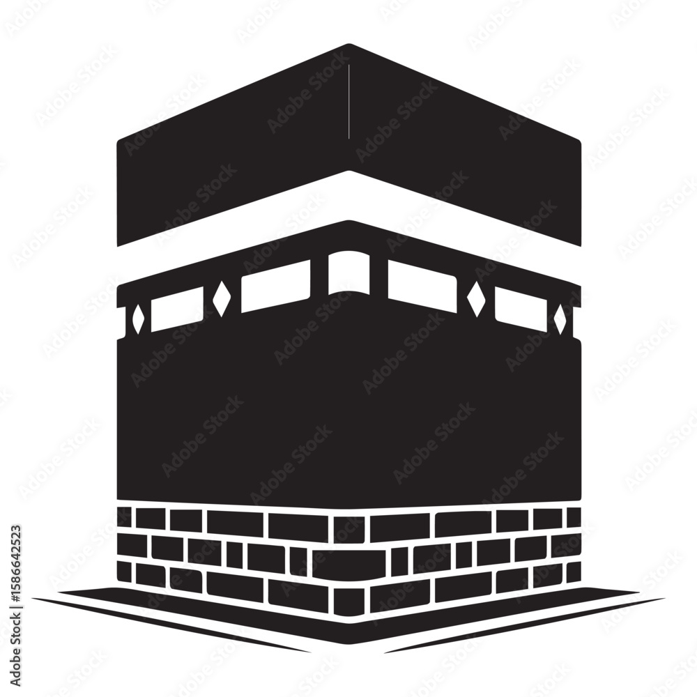 Stylized black and white silhouette icon of the kaaba in mecca saudi ...