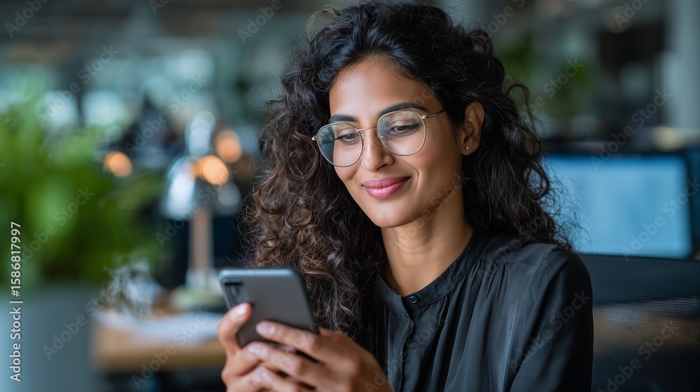 Young Indian business woman manager ceo using cell phone mobile app ...