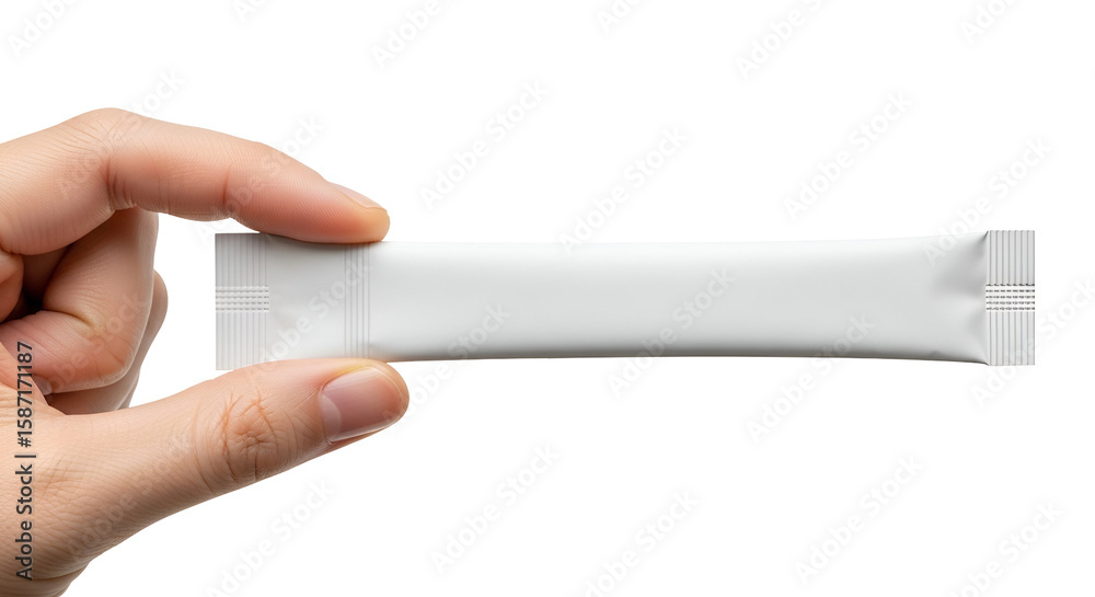 Hand Holding White Stick Packet Against Transparent Background Stock ...
