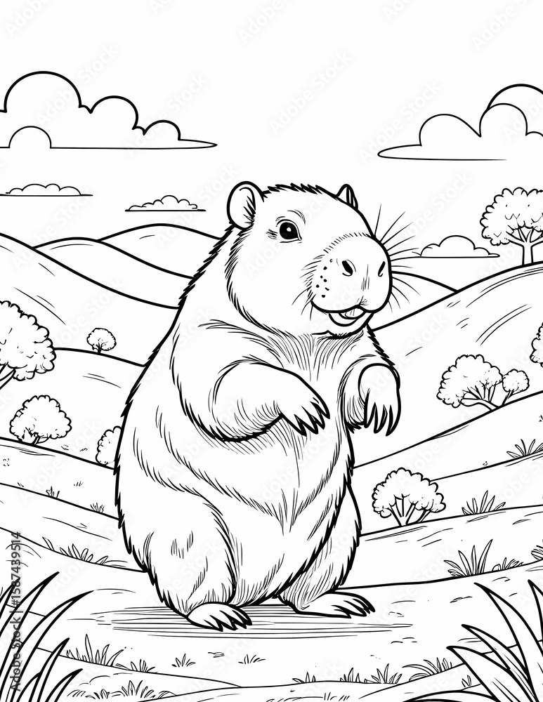 Cute Cartoon Capybara Coloring Page for Kids - Printable Rodent Animal ...