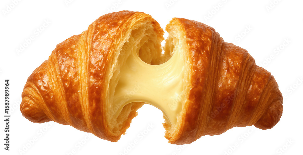 Croissant pulled apart with vanilla custard stretching smoothly Stock ...