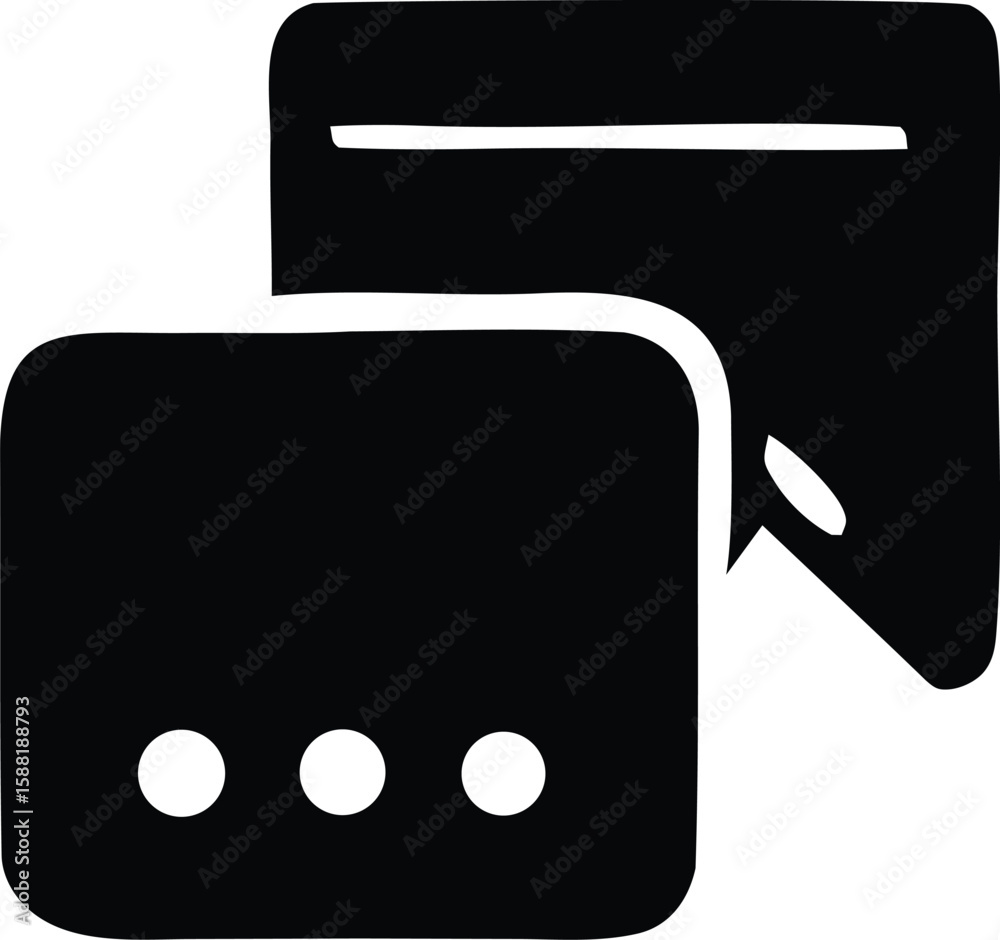 Simple black icon representing two chat bubbles one with three dots ...