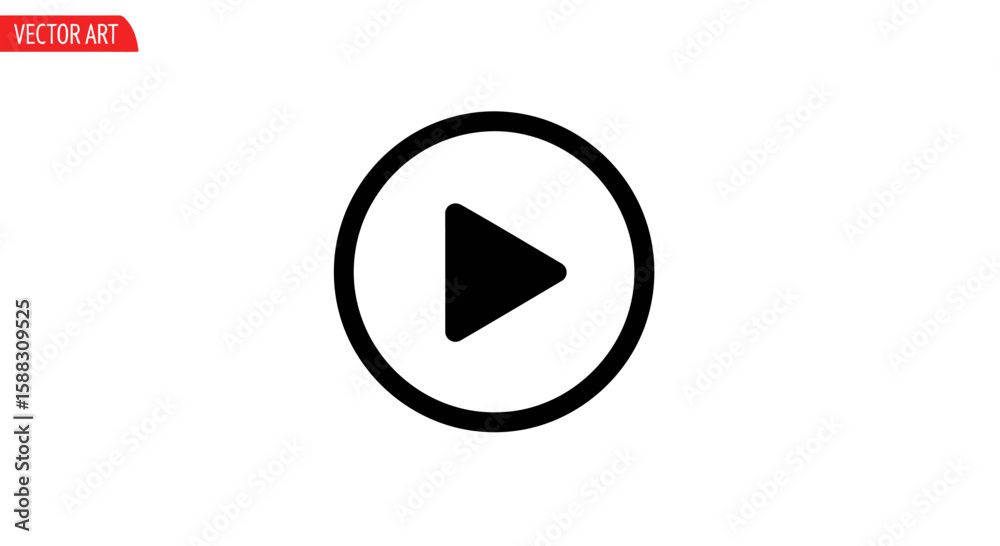 Simple black play button icon in a circle, isolated on white background ...