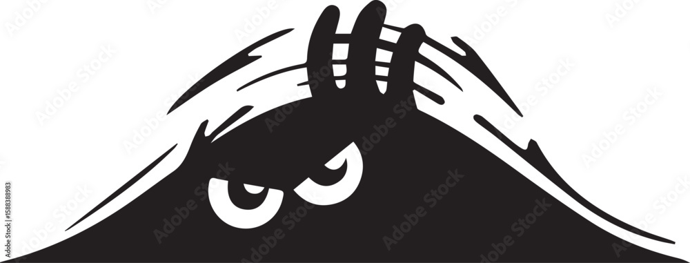Peeking monster with angry eyes and spiky hair graphic design Stock ...