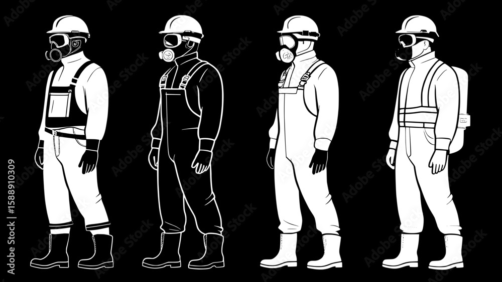 Silhouette illustrations of workers in various personal protective ...