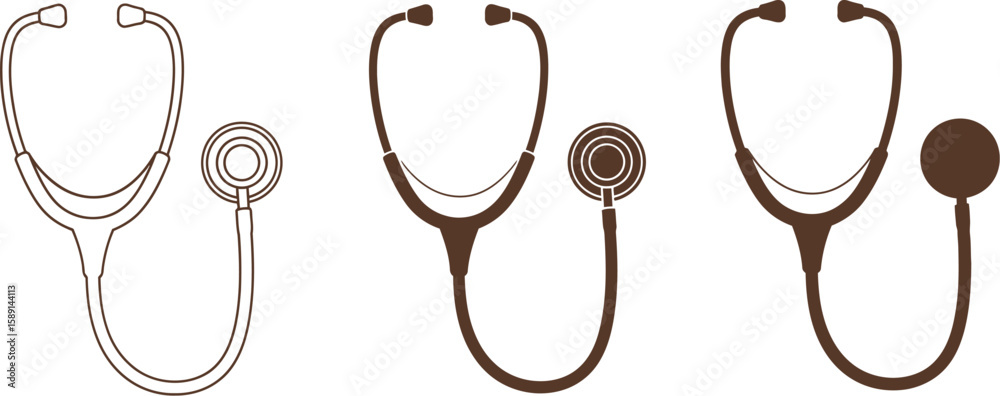 Three stethoscopes in different styles showcase medical equipment ...