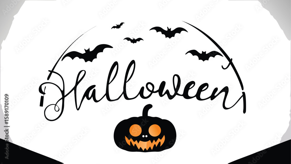 Halloween design featuring the word halloween in cursive with bats and ...
