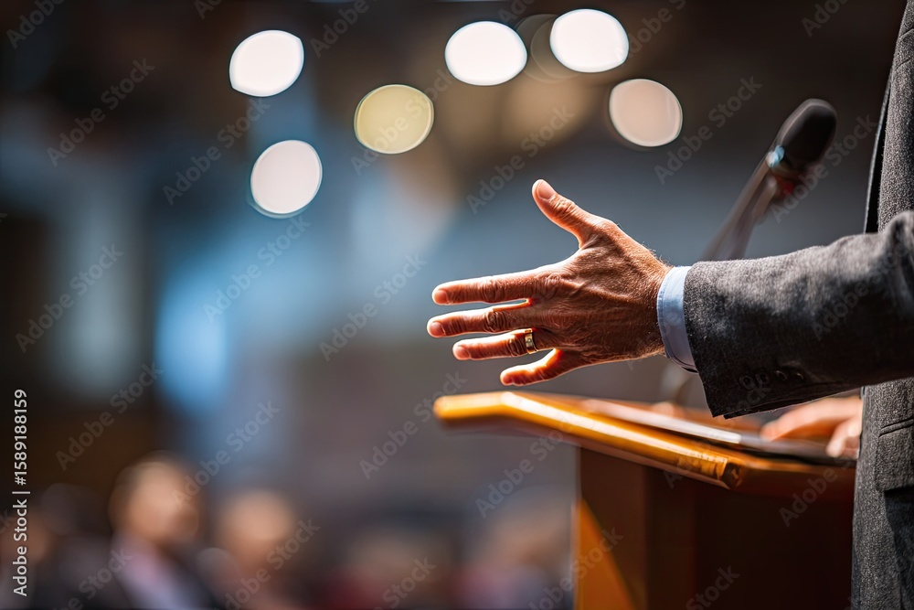 Speaker's hand gestures at podium Stock Illustration | Adobe Stock