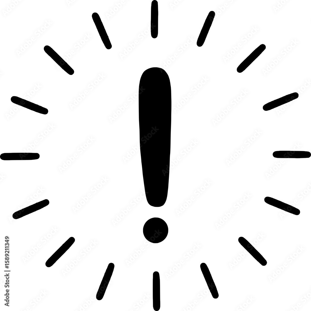 Hand Drawn Black Exclamation Mark with Radiating Lines. Doodle ...