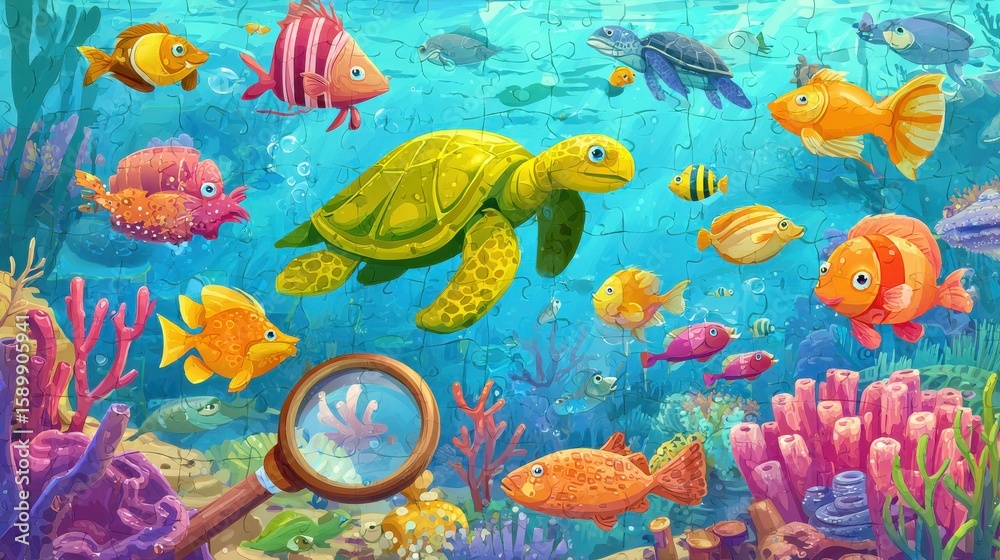 Find hidden objects. Puzzle game kids with fish. Underwater fun brain ...