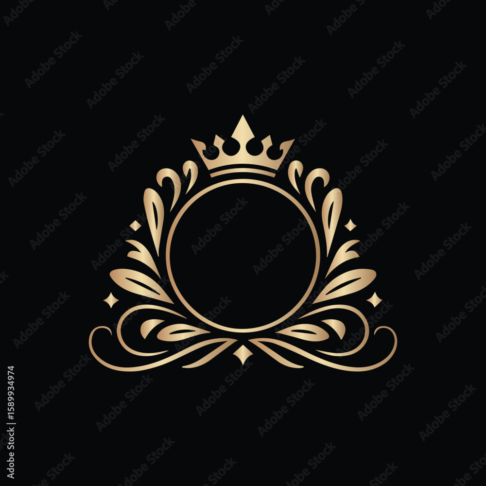 Golden Crest Logo Royal Circle Badge with Crown for High-End Branding ...