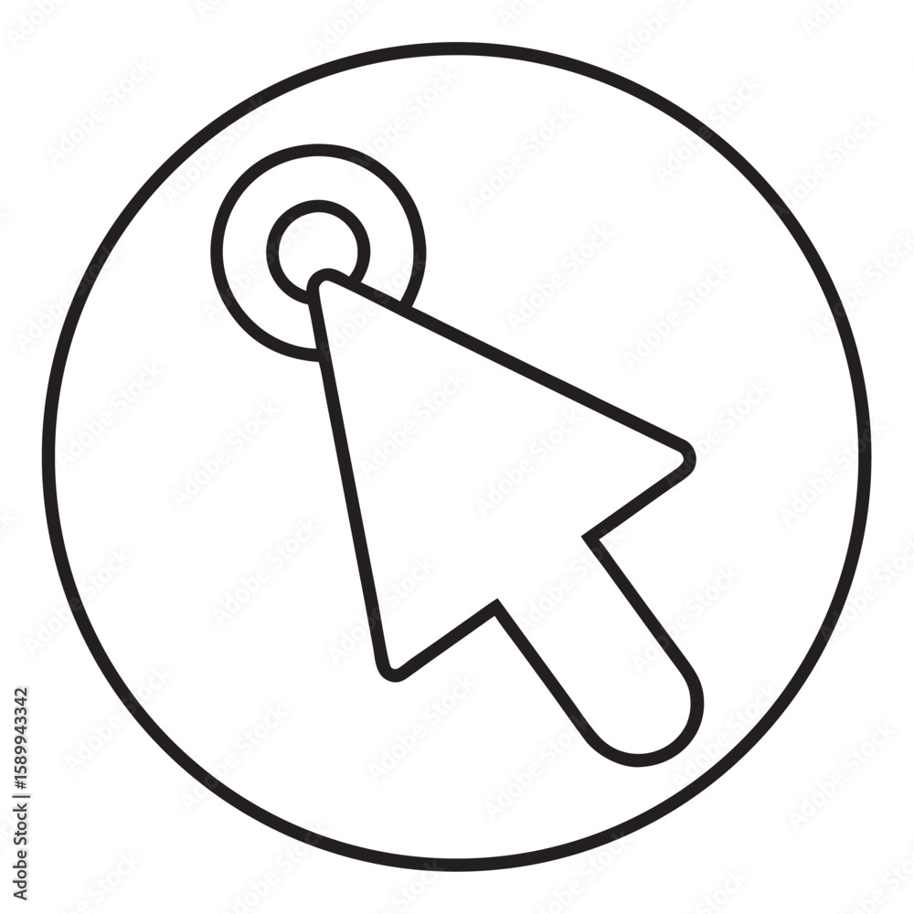 Cursor clicking on circular play button outline circle Stock Vector ...