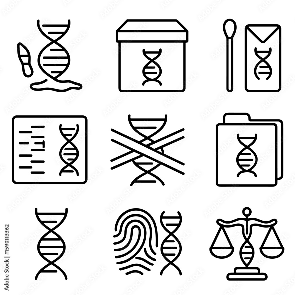 Stock-Vektorgrafik „Forensic DNA Icons. Outline style icons of Forensic ...