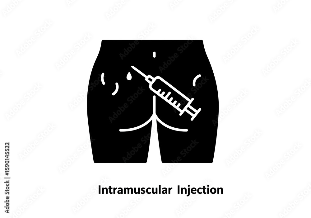 Intramuscular Injection Icon Featuring Syringe Inserting into Buttock ...