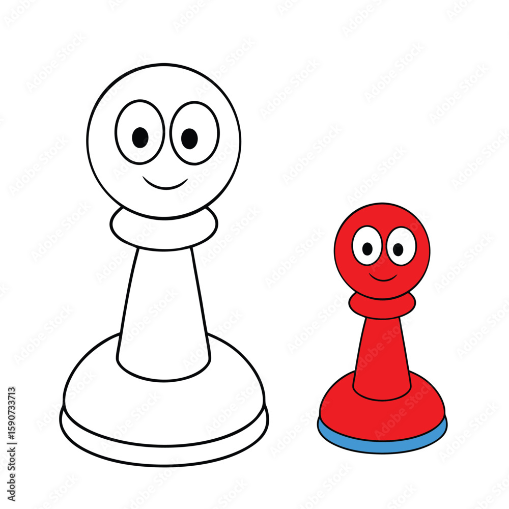 Red game piece coloring page featuring a classic pawn shape with simple ...