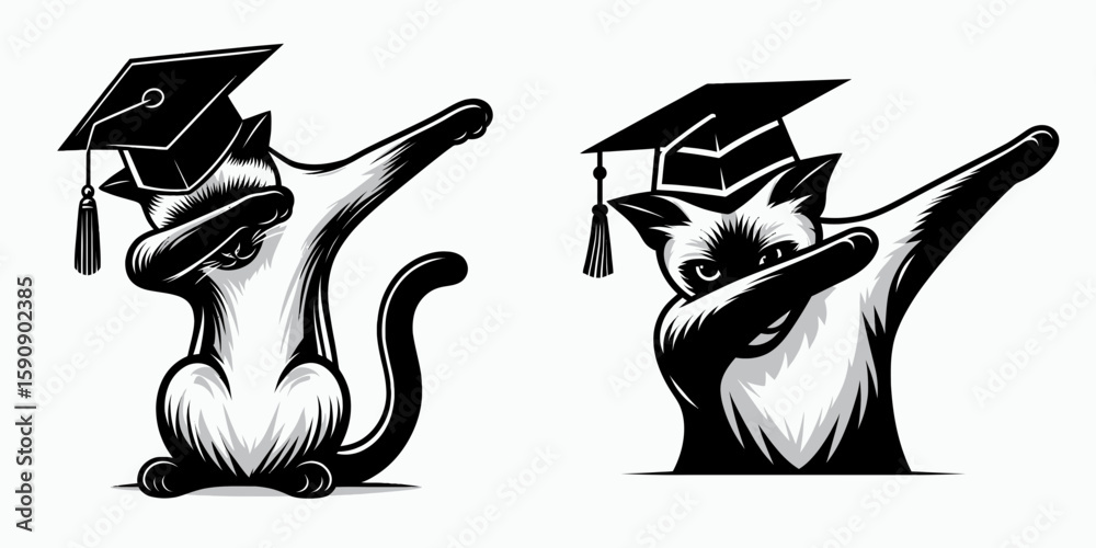 Siamese Cat wear graduation cap and pose dabbing. Diploma Graduate ...
