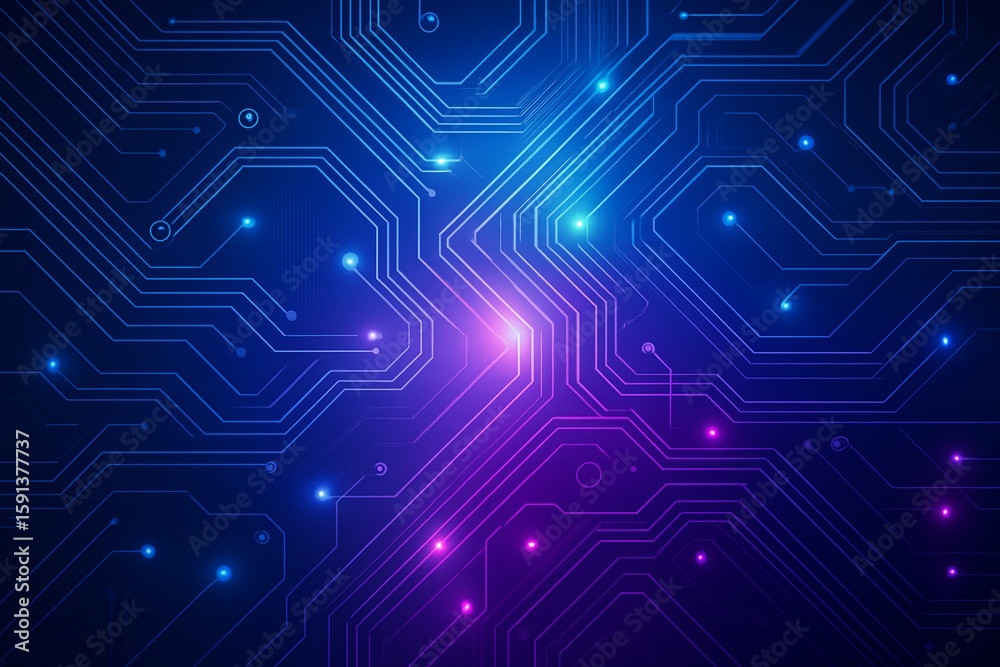 Futuristic blue and purple technology background with abstract circuit ...