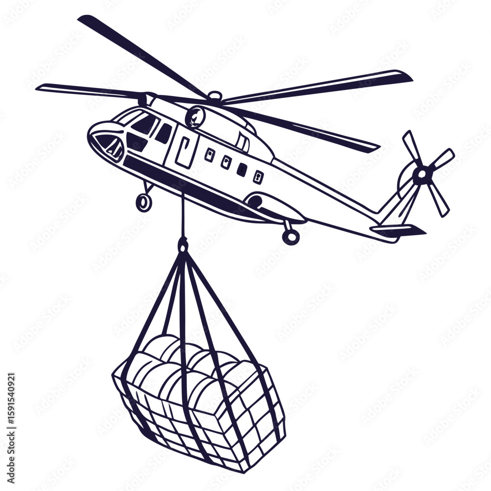 Helicopter lifting cargo sling transport aviation Stock Vector | Adobe ...