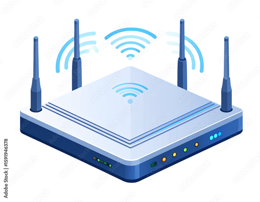 Isometric Wi-Fi Router Modem with Dual Antennas, Clipart Vector, Front ...