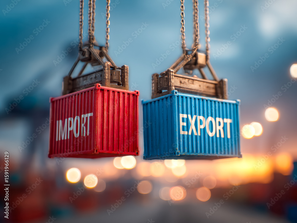 Shipping containers labeled 