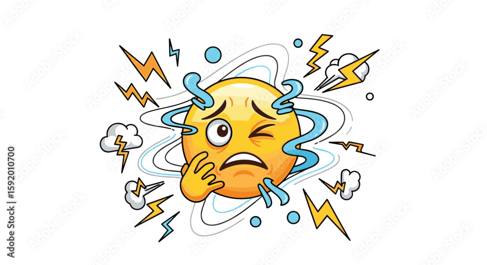 Overwhelmed emoji feeling stressed and confused with lightning bolts ...