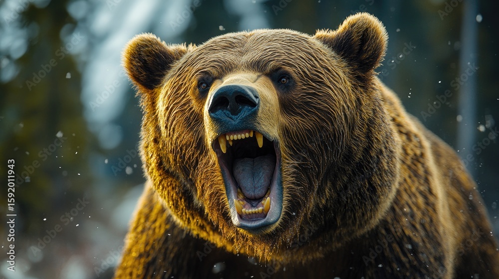 Grizzly Bear Growling with Mouth Open Stock Photo | Adobe Stock