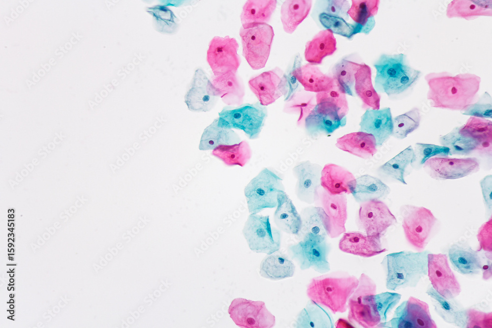 View in microscopic of normal human cervix cells.Squamous epithelial ...