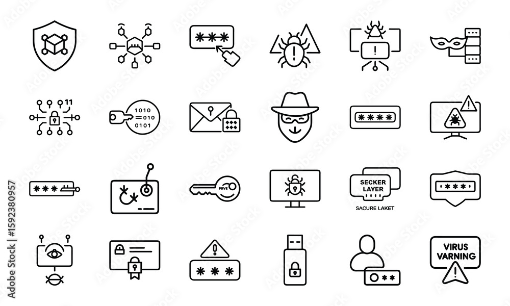 24 Cybersecurity Icons Collection Featuring Hacking, Malware, Phishing ...
