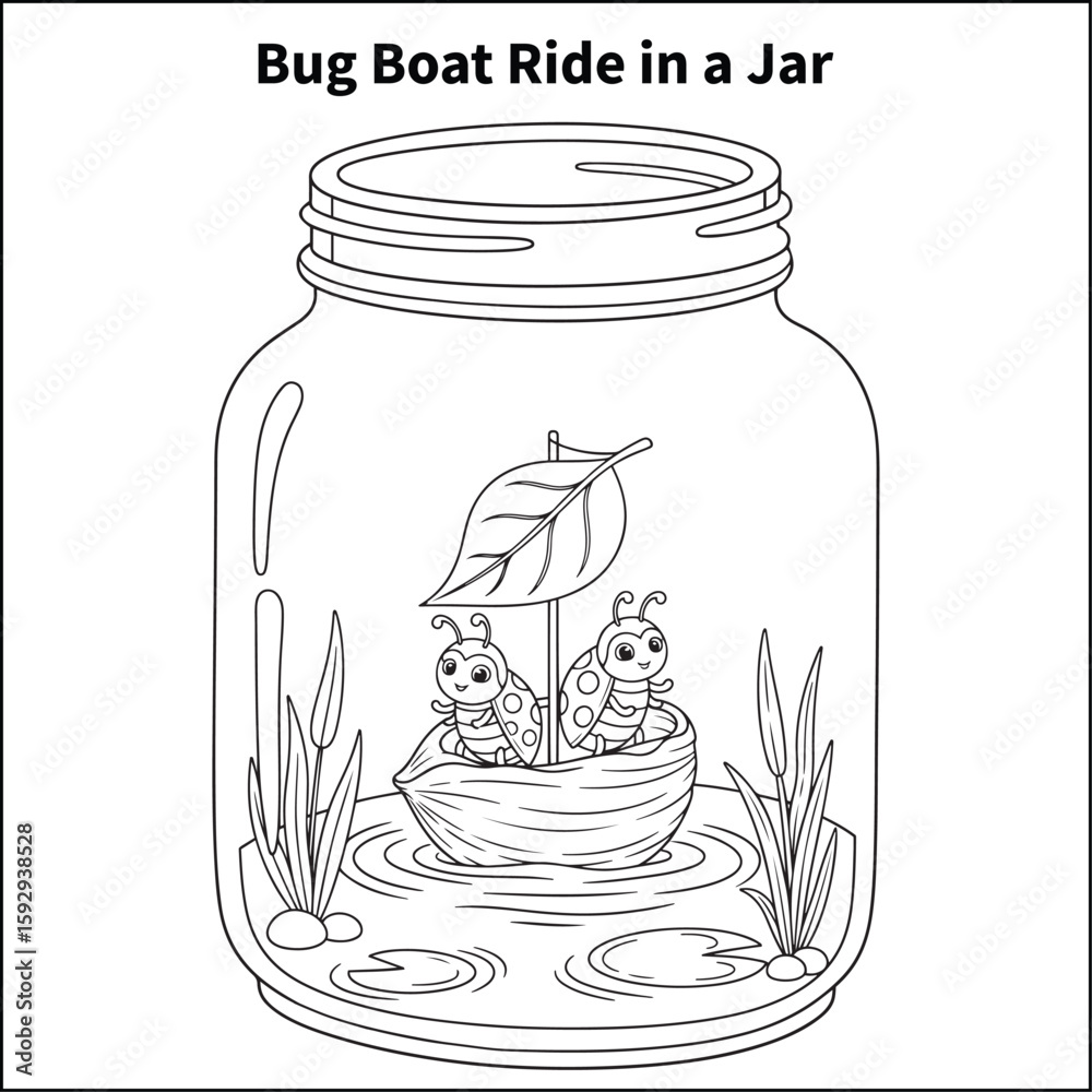 Two bugs are floating in a nutshell boat on a puddle inside the jar ...