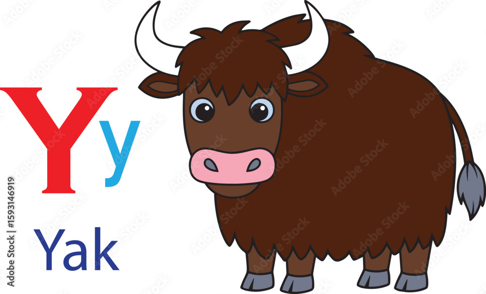 Y for yak alphabet learning for kids. cow cartoon vector svg Stock ...