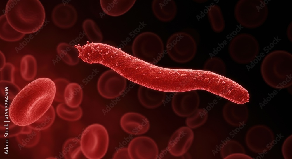 Intricate red blood cell structure with parasite amidst a bloodstream ...