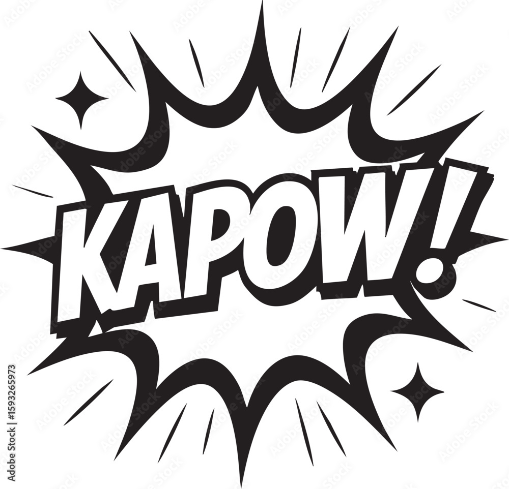 Kapow comic book sound effect in a pop art speech bubble. Black and ...