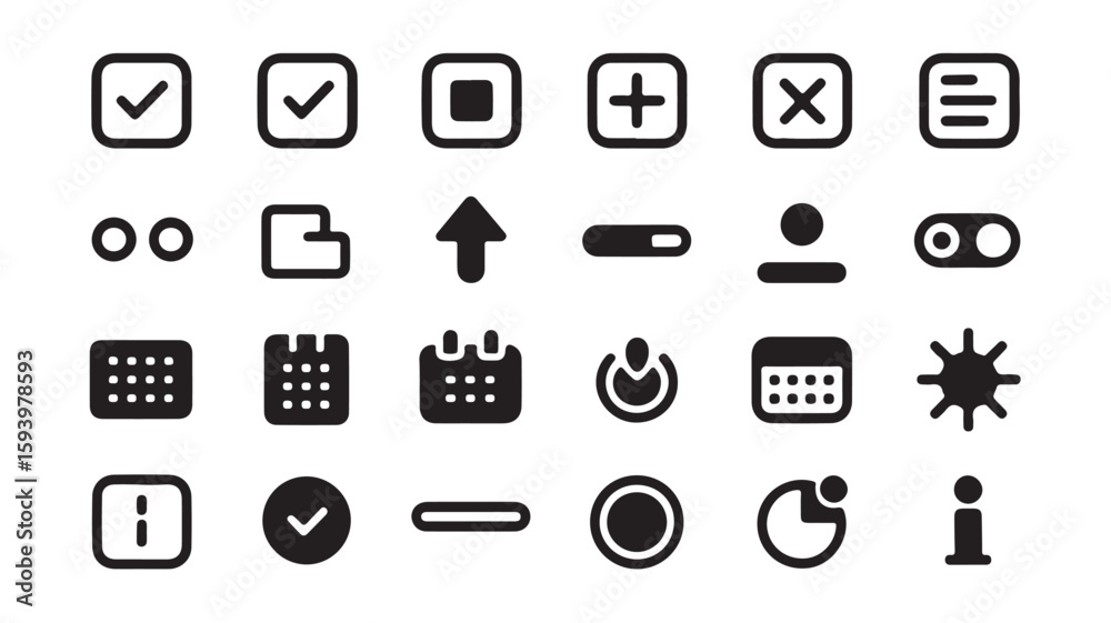 "User Interface and Icon Set – Checkbox, Calendar, Plus, Minus, and ...