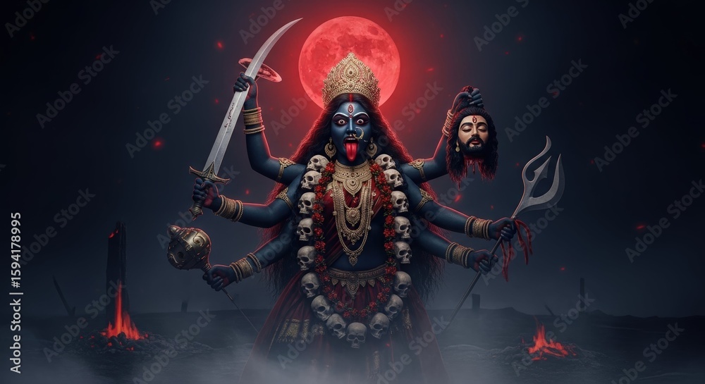 Illustration of hindu goddess kali with sword and severed head Stock ...