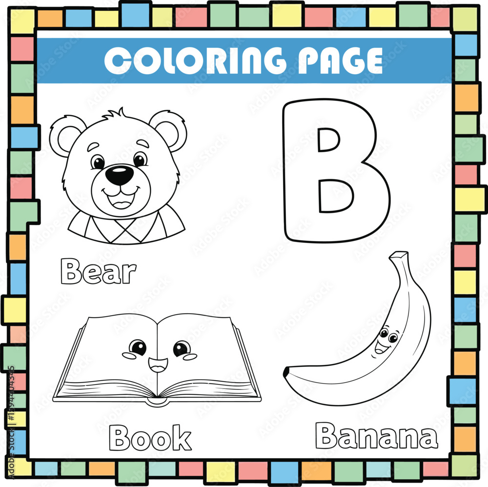 Fun Alphabet Coloring Page with Letter B for Kids illustration Stock ...