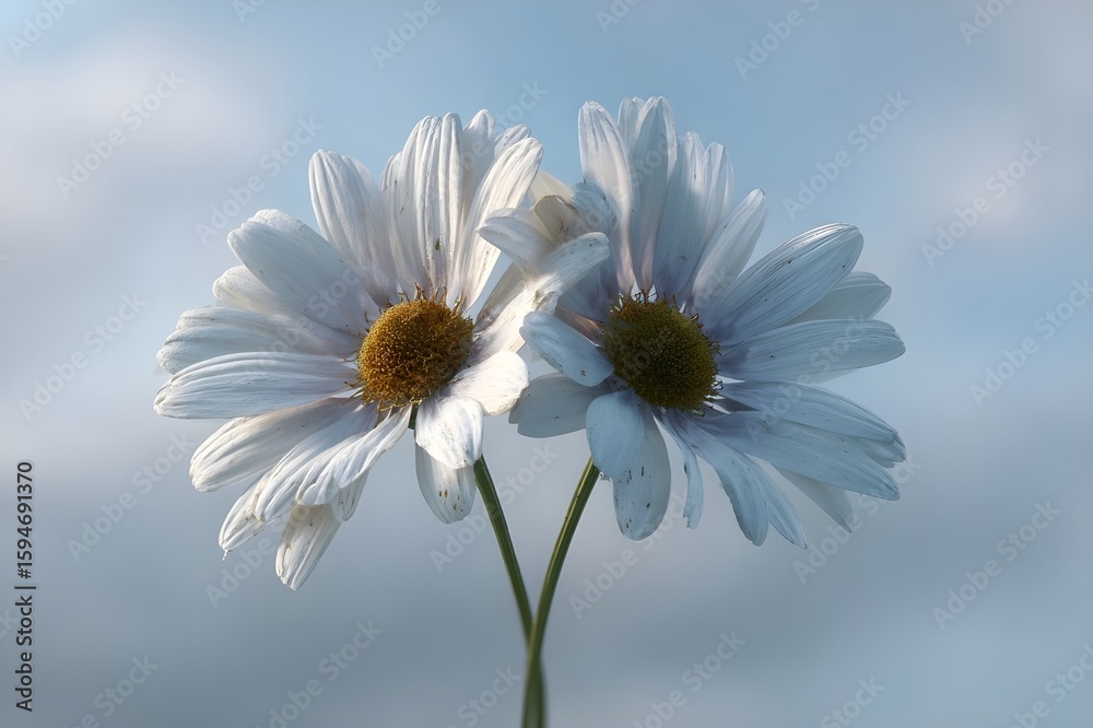 Twin daisy characters hugging with shared root under sky – generative ...
