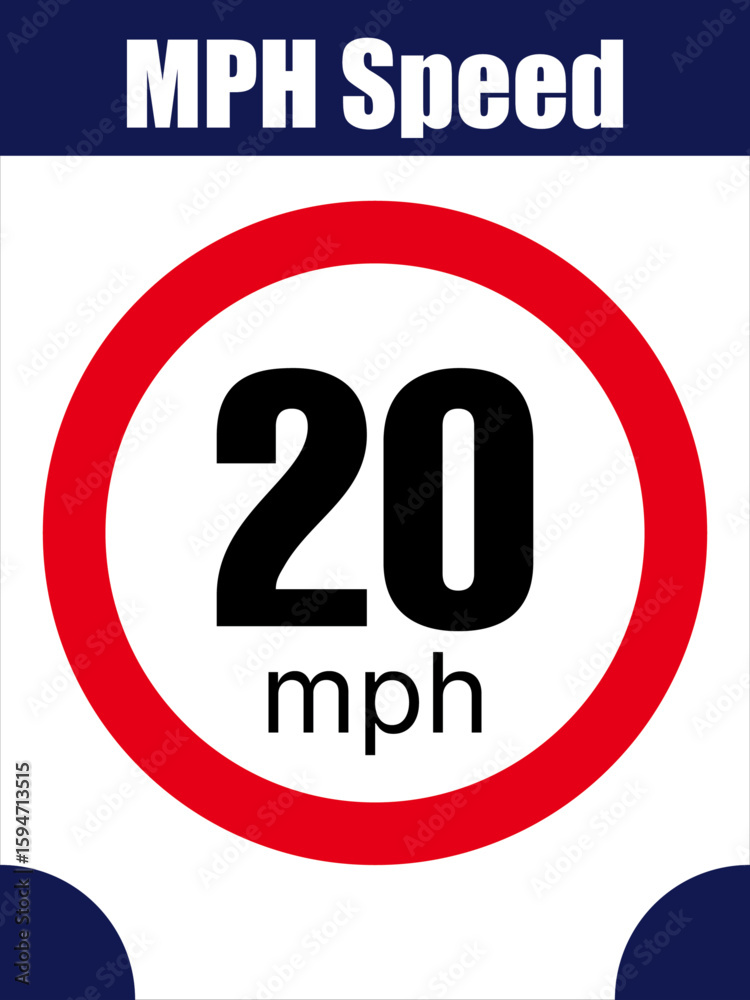 Circular 20 MPH Speed Limit Sign With Red Border. Red bordered speed ...