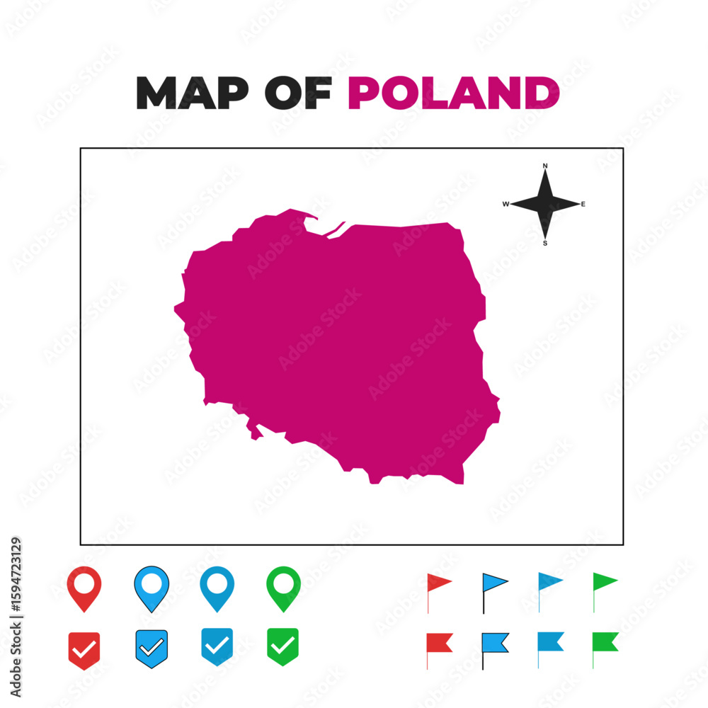 Detailed Vector Map of Poland with Navigation Icons and Location Pins ...