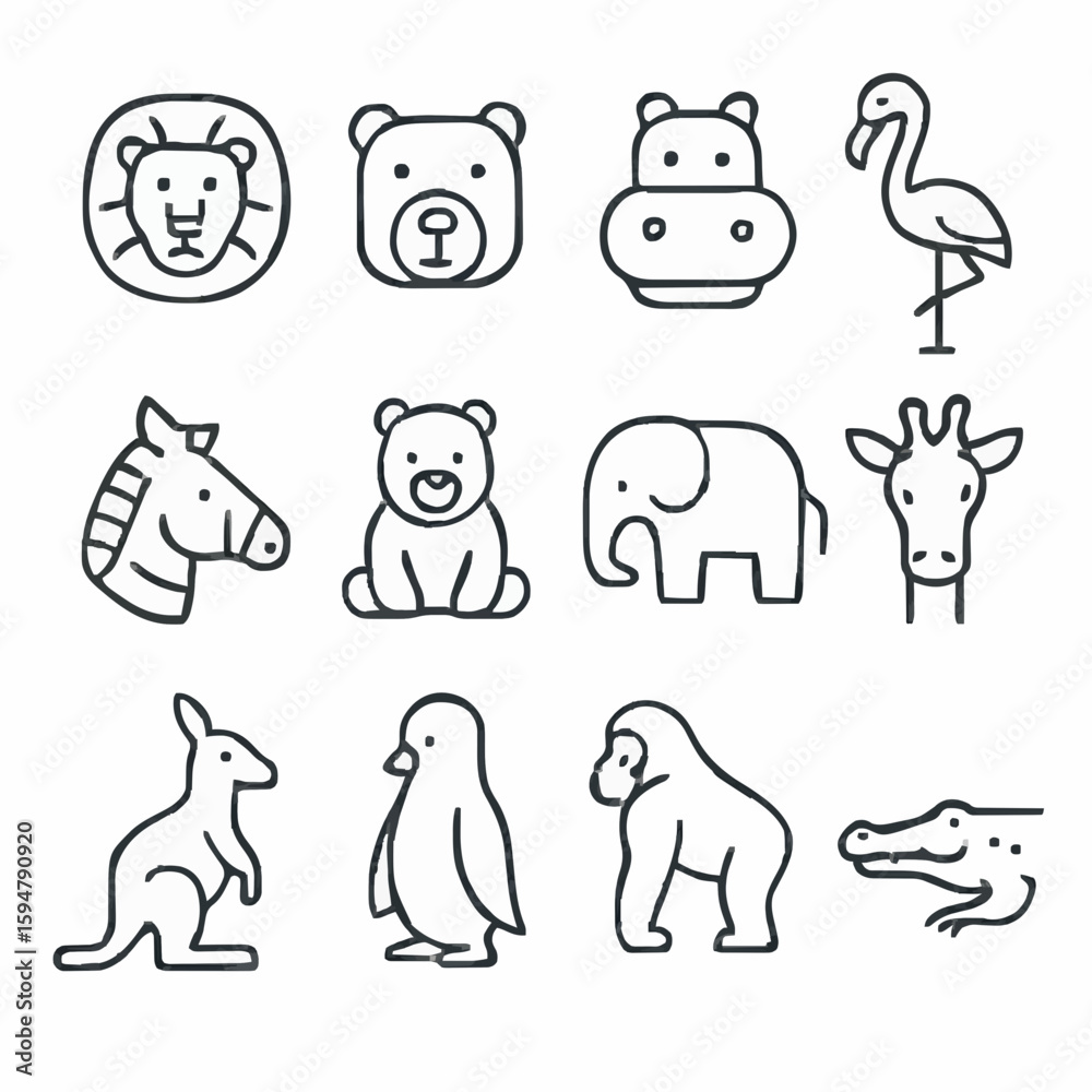 Stock-Vektorgrafik „Vector illustration of 12 unique minimalist zoo ...