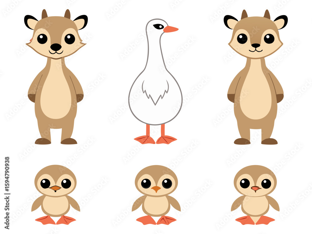 Cute cartoon animals featuring deer goose and chicks in a grid layout ...