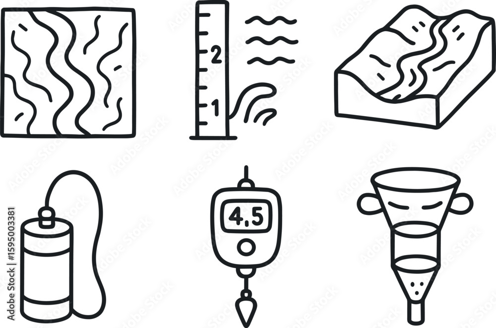 hand drawn cute doodle style isolated river stream map river flow gauge ...