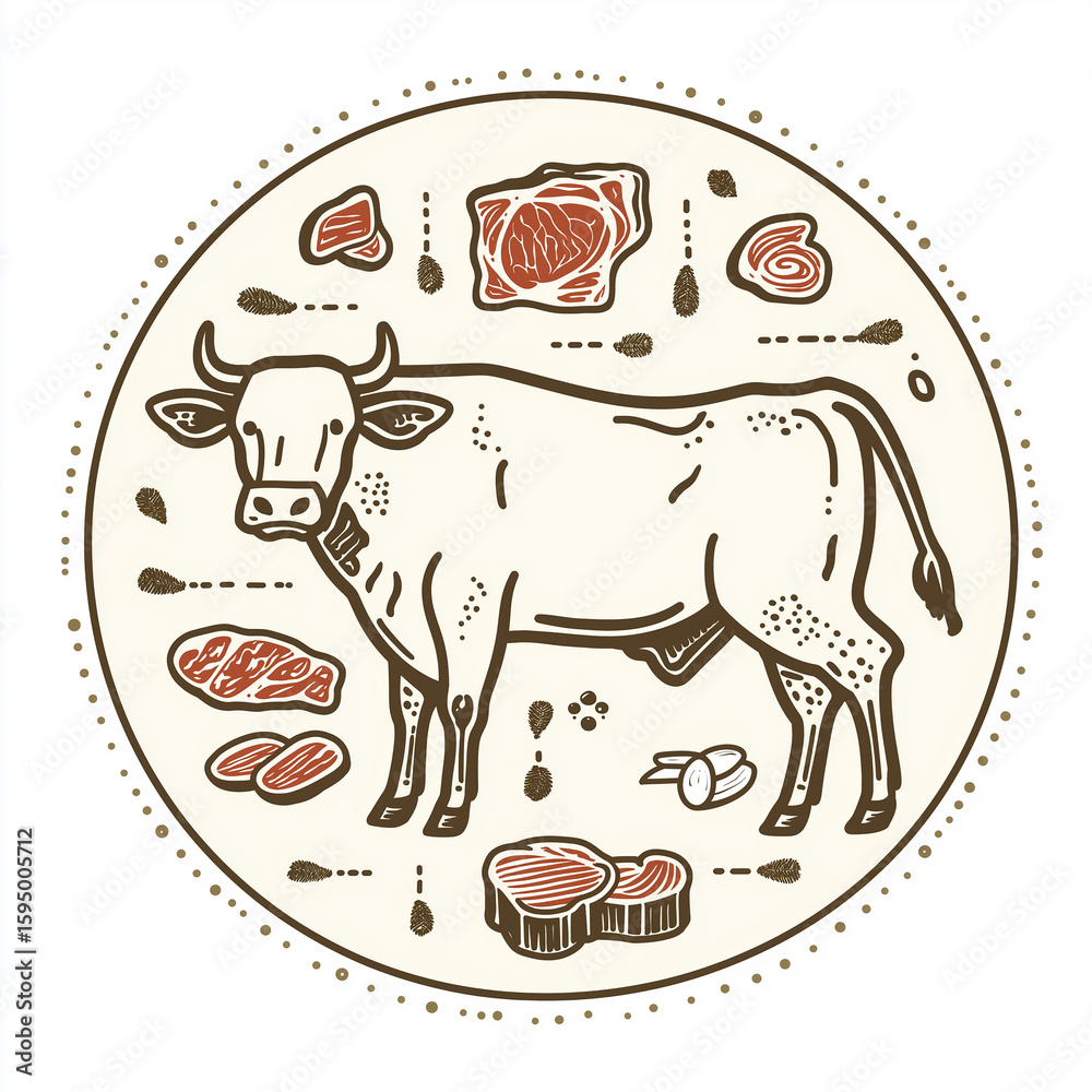 Illustration of beef cuts on a cow showcasing butcher meat and steak ...