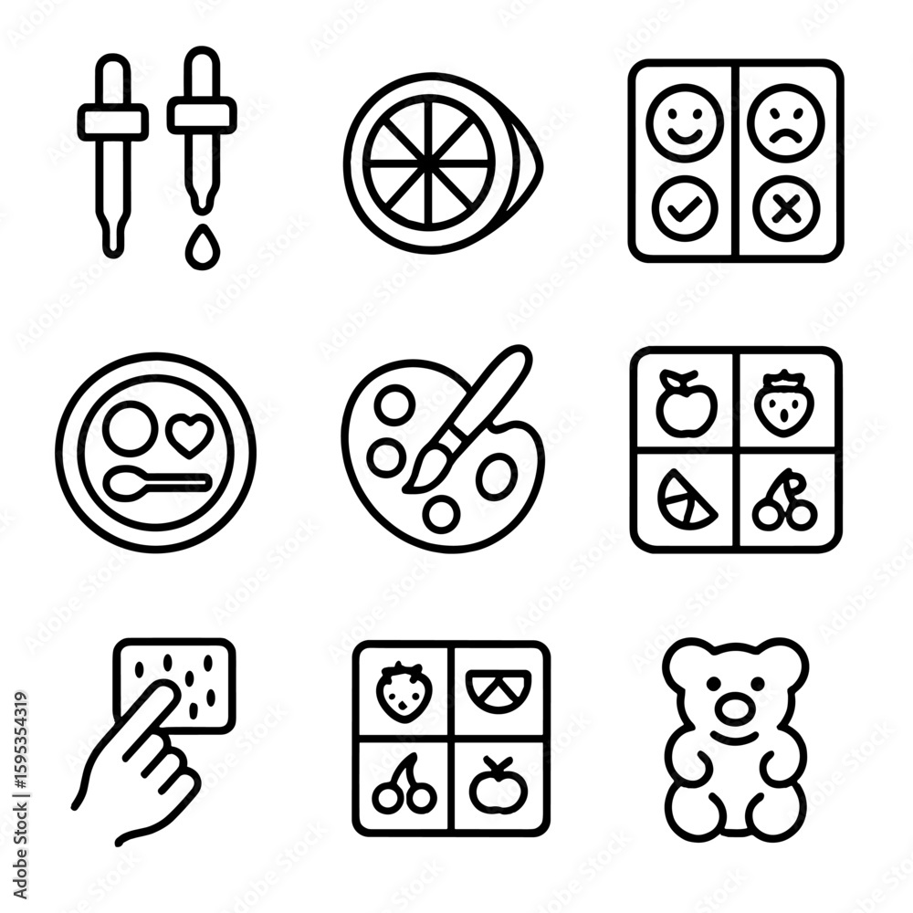 Speech taste vector flavor texture equally sensory icons icon captions ...