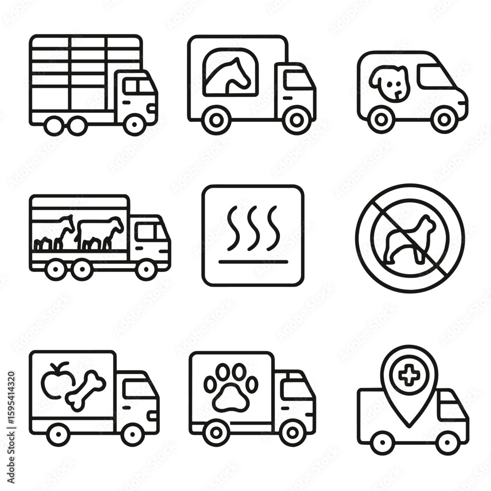 Animal Transport Icons. Outline style icons of Animal Transport Trucks ...