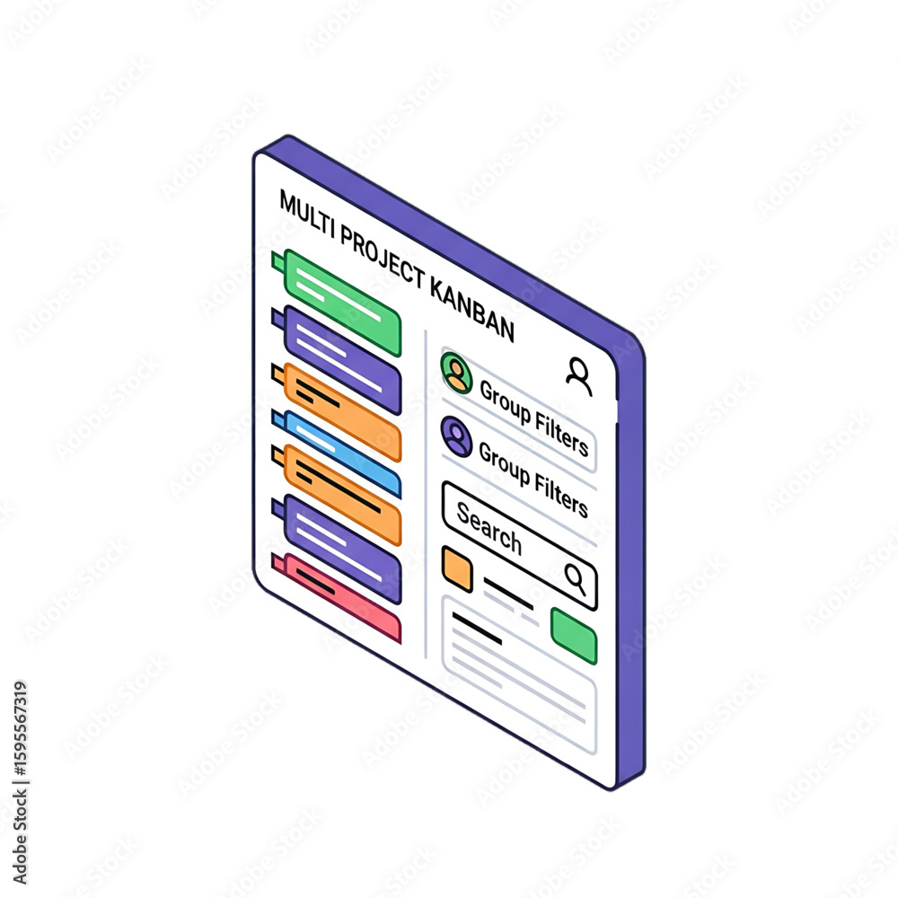 Taskboard interface showing project phases and user assignments. Stock ...