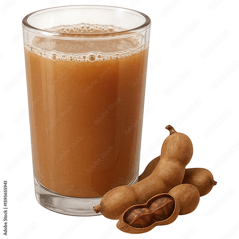 Fresh Tamarind Juice in Clear Glass with Tamarind Pods on a Transparent ...