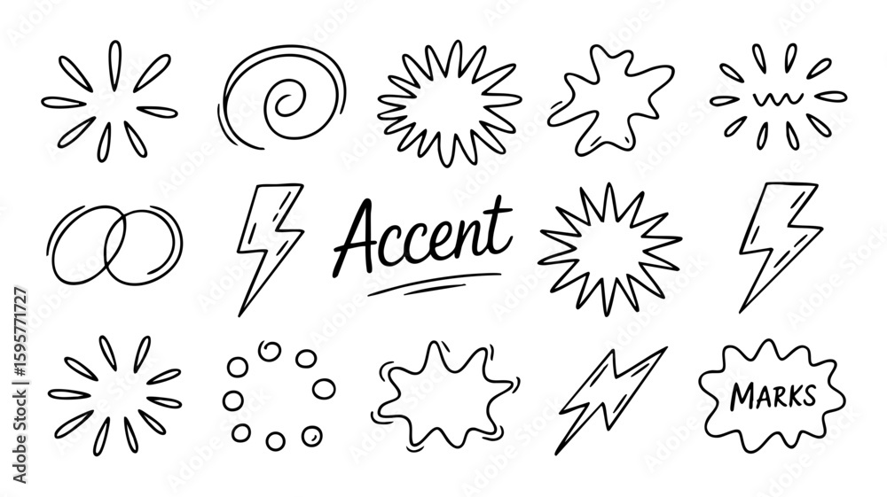 Doodle accents and marks vector illustration set, hand drawn design ...