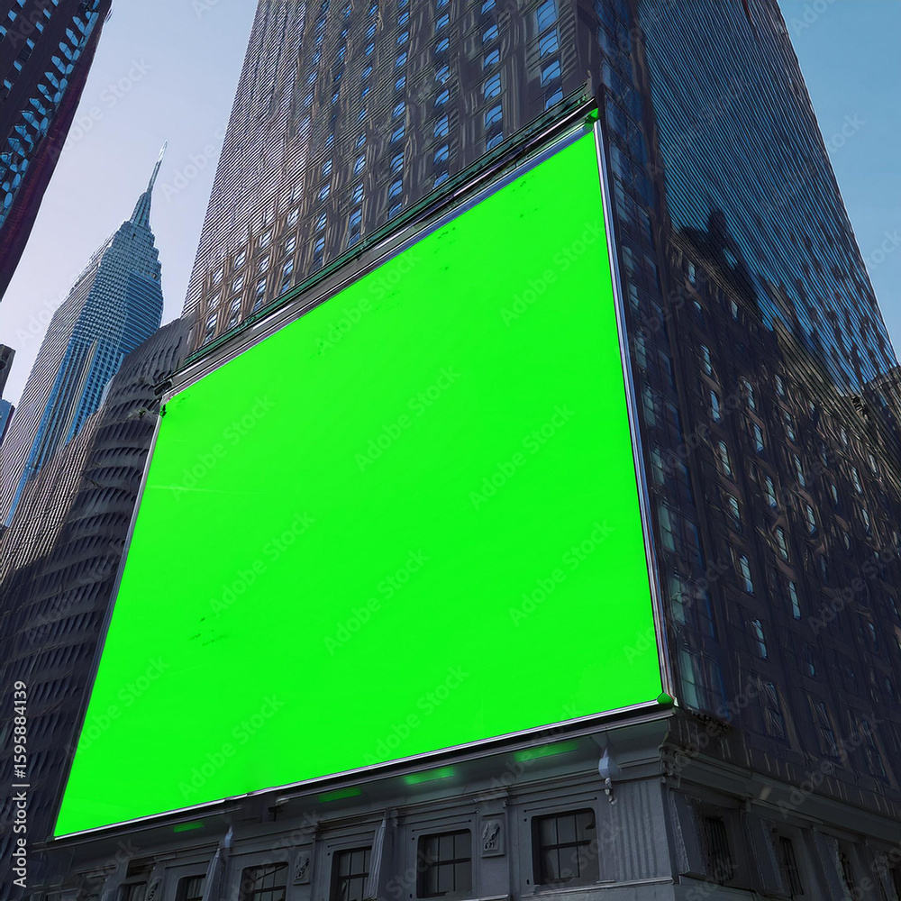 Green screen on side of a skyscraper in New York Stock Photo | Adobe Stock